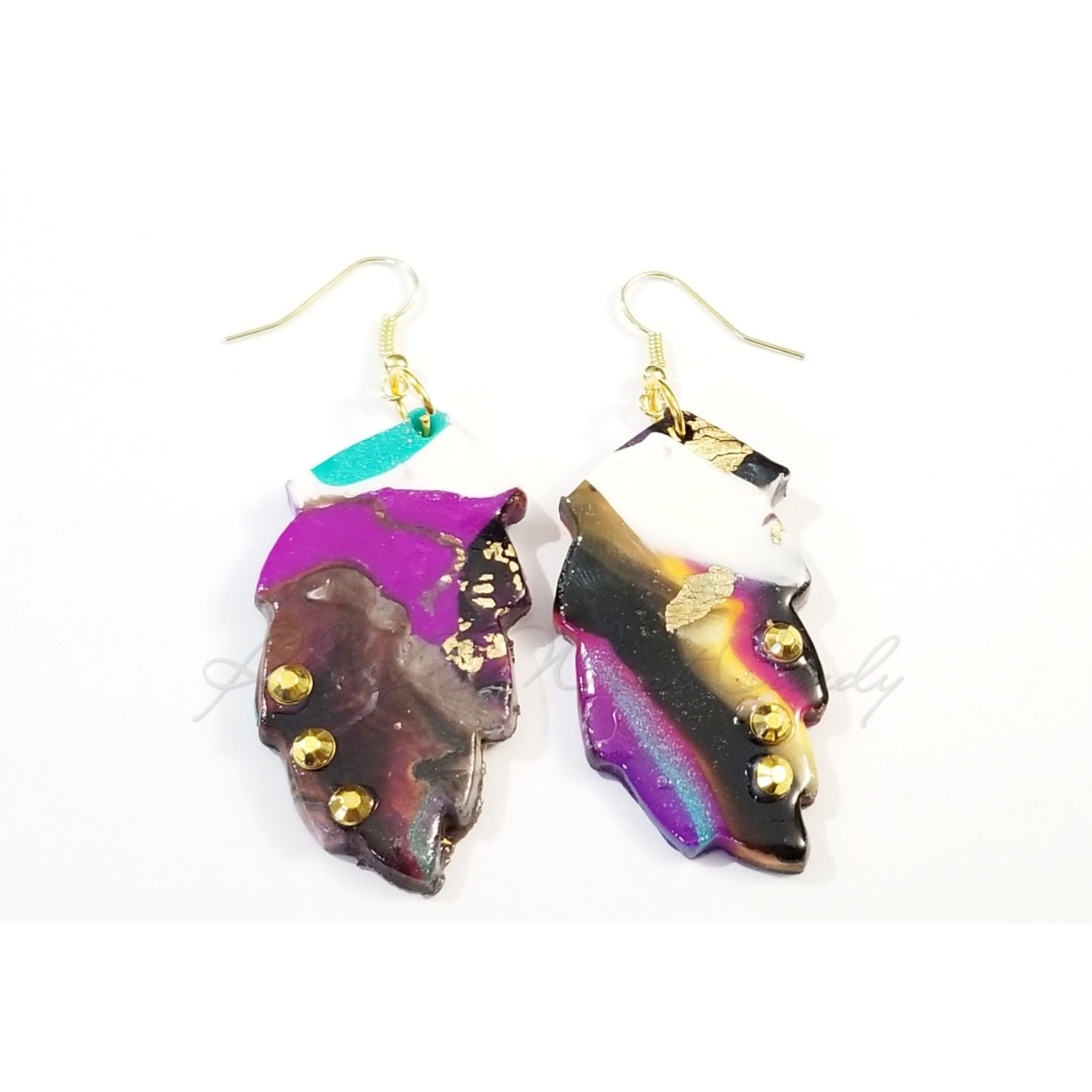 Leaf/feather/abstract/colorful/polymer Clay Earrings/dangle - Etsy