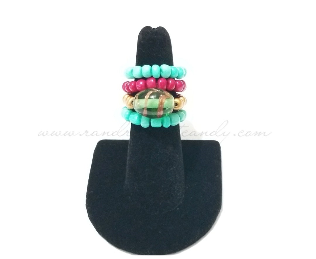 Beaded Stackable Ring Set, Stretchy, Ring Stack, OOAK Custom Handmade ...