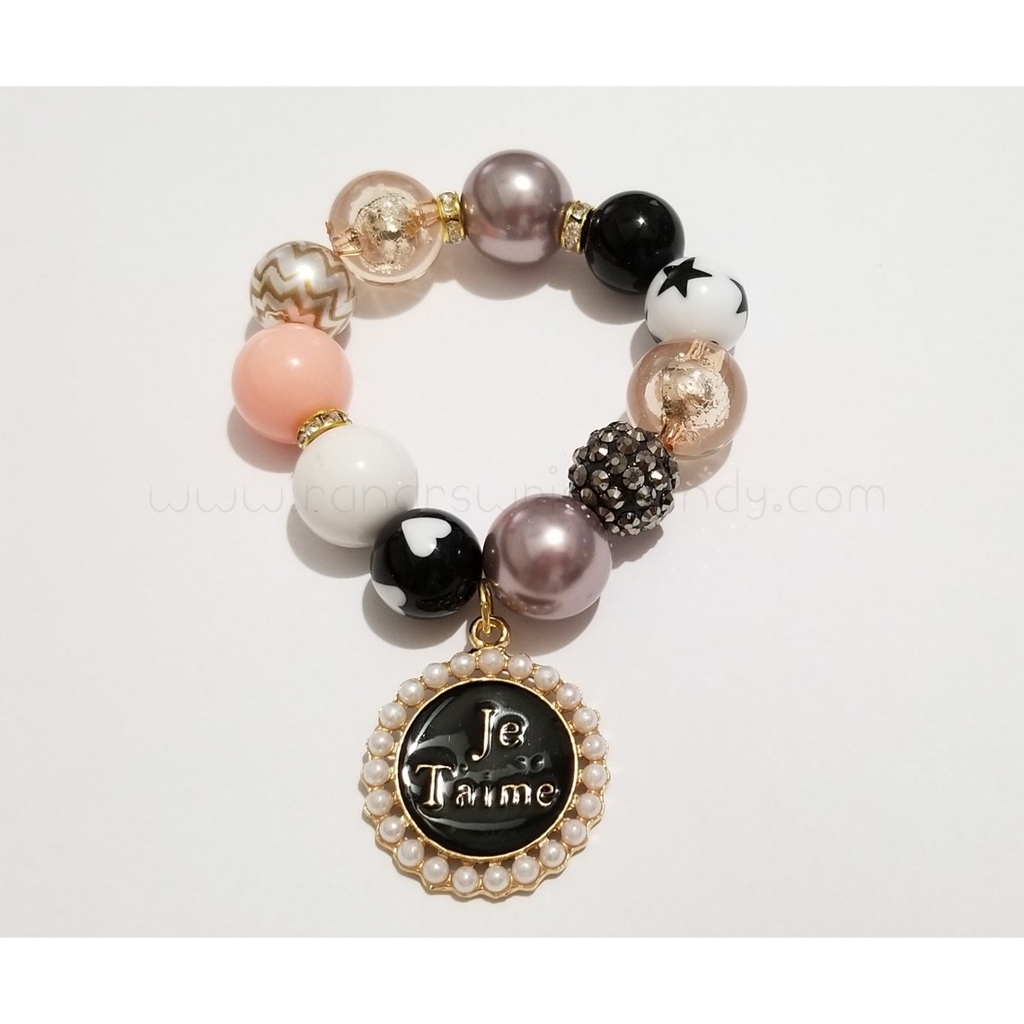 Heart Bracelet/love/chunky/bling/charm Bracelet/stretch/je Taime/paris ...