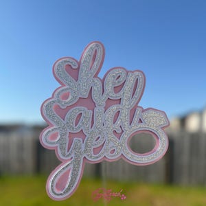 She Said Yes Cake Topper: Silver Glitter Engagement Party Decor - Etsy