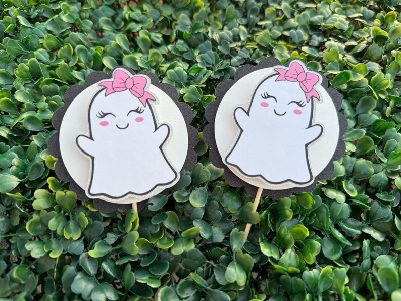 3D Ghost Cupcake Toppers: Pink Bow, Halloween Party Decor - Etsy