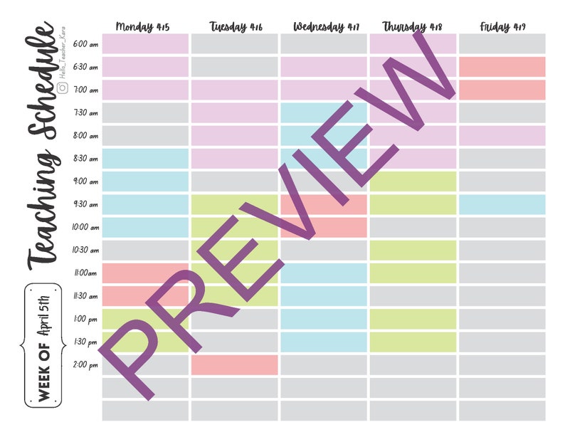 Editable Canva Template Weekly Teaching Schedule ESL Online Teachers - Etsy