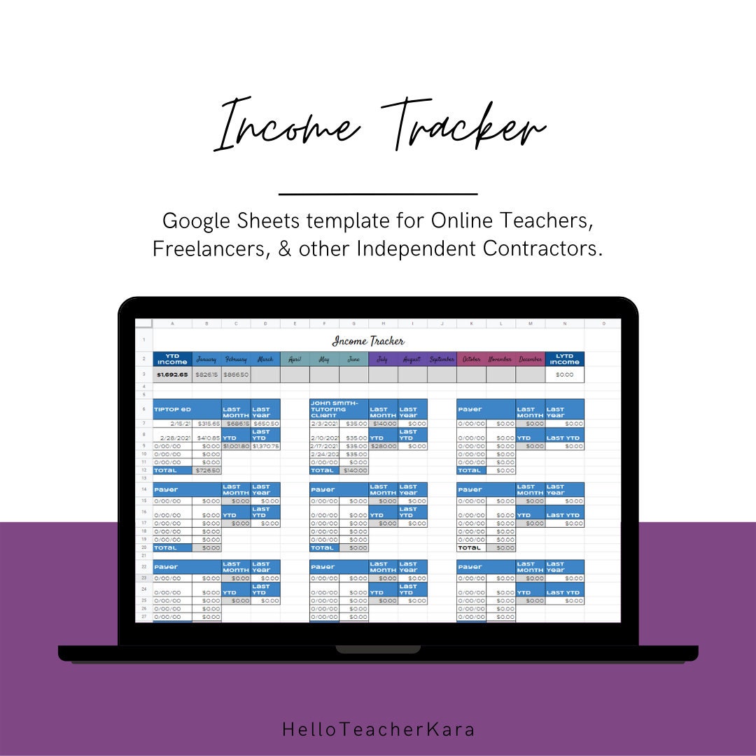 Income Tracker Google Sheets Template for Freelancers Independent ...