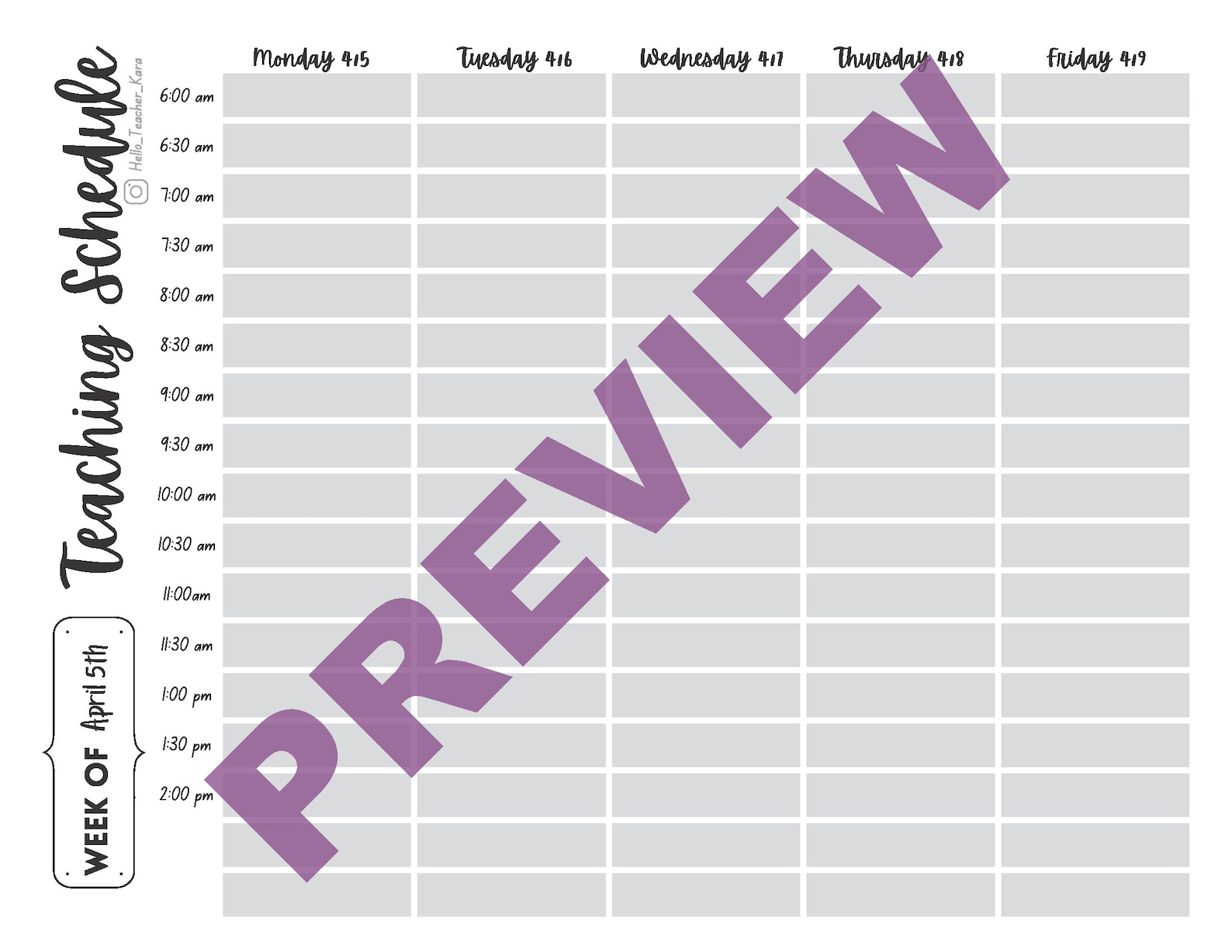 Editable Canva Template Weekly Teaching Schedule ESL Online Teachers - Etsy