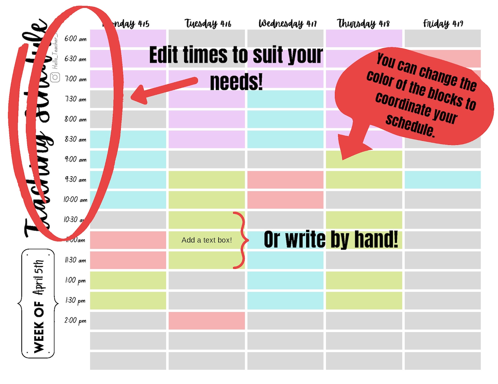 Editable Canva Template Weekly Teaching Schedule ESL Online Teachers - Etsy