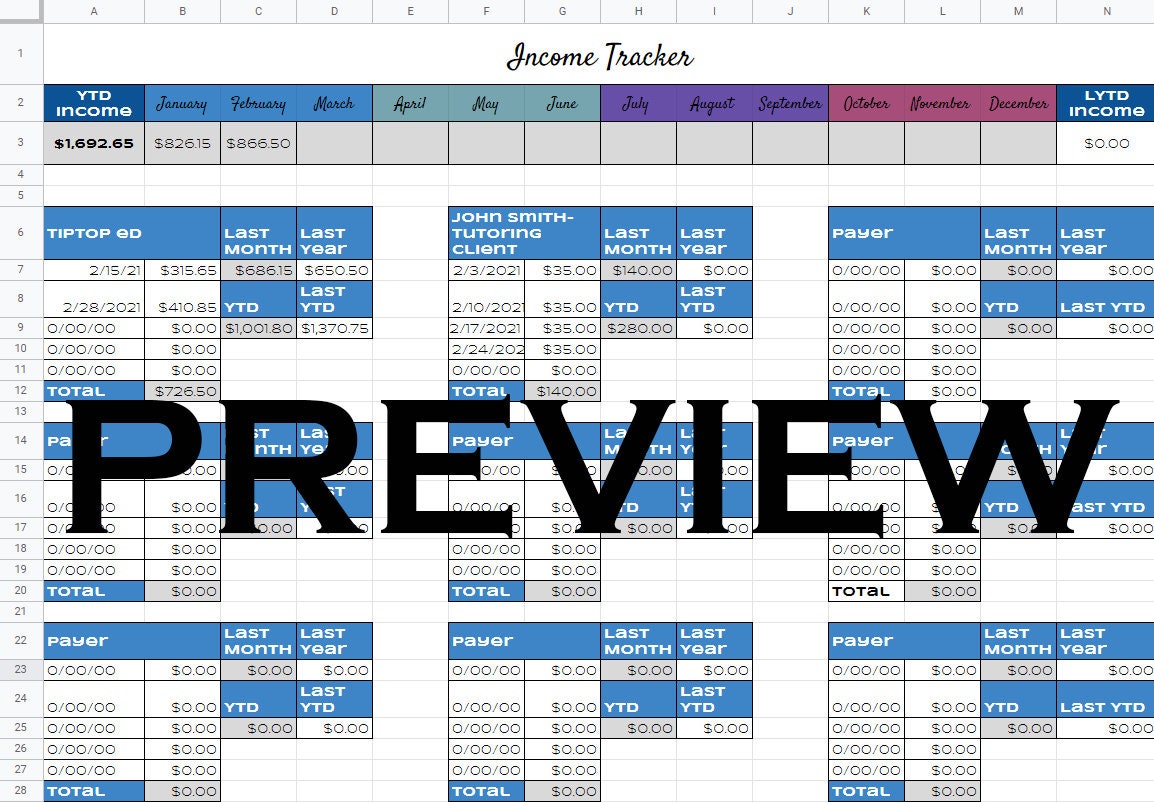 Income Tracker Google Sheets Template for Freelancers Independent ...