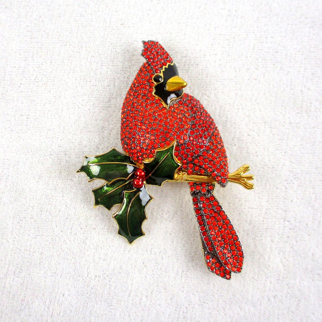 Red Cardinal Brooch Joan Rivers Christmas Jewelry Rhinestone Crystal ...