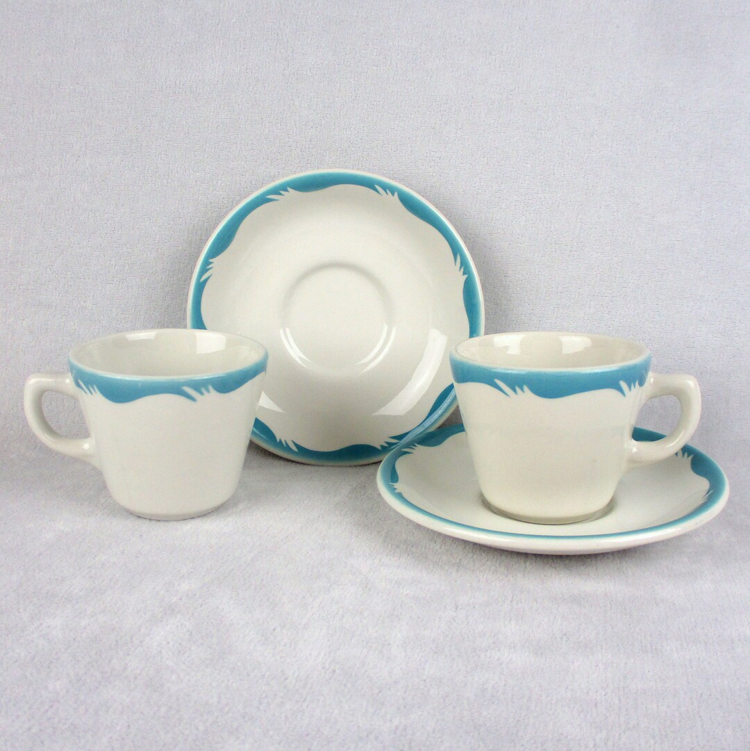 Grindley Turquoise Aqua Blue Cup & Saucer X2, Duraline Vitrified ...