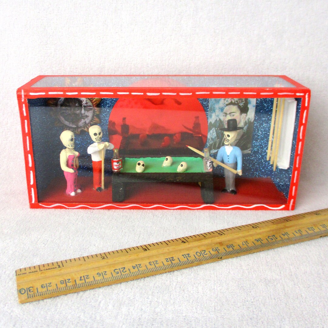 Day of the Dead Shadow Box Diorama Sugar Skulls Pool Hall Skeletons ...