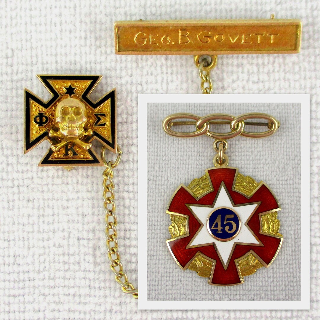 Odd Fellows Lodge, 10k Gold Badges, Skull Pin, IOOF 45 Year Pin ...