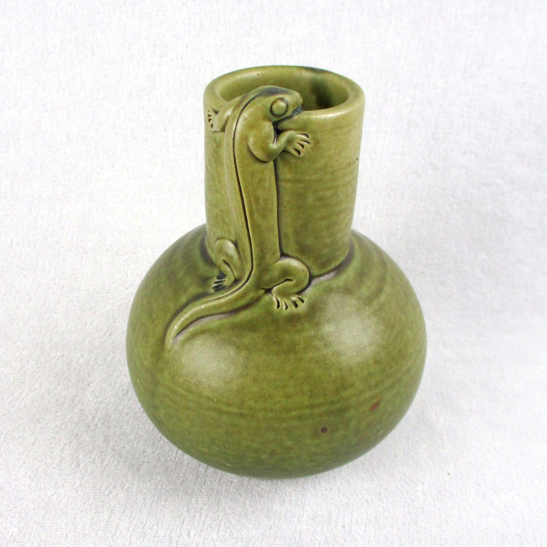 Green Salamander Vase Pottery Lizard Decor Vintage 1960s Green Reptile ...