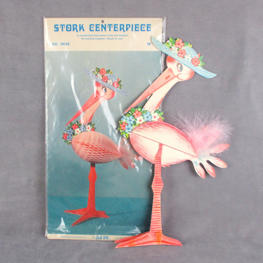 Stork Centerpiece Vintage 1960s Cardboard Honeycomb Tissue Baby Shower ...