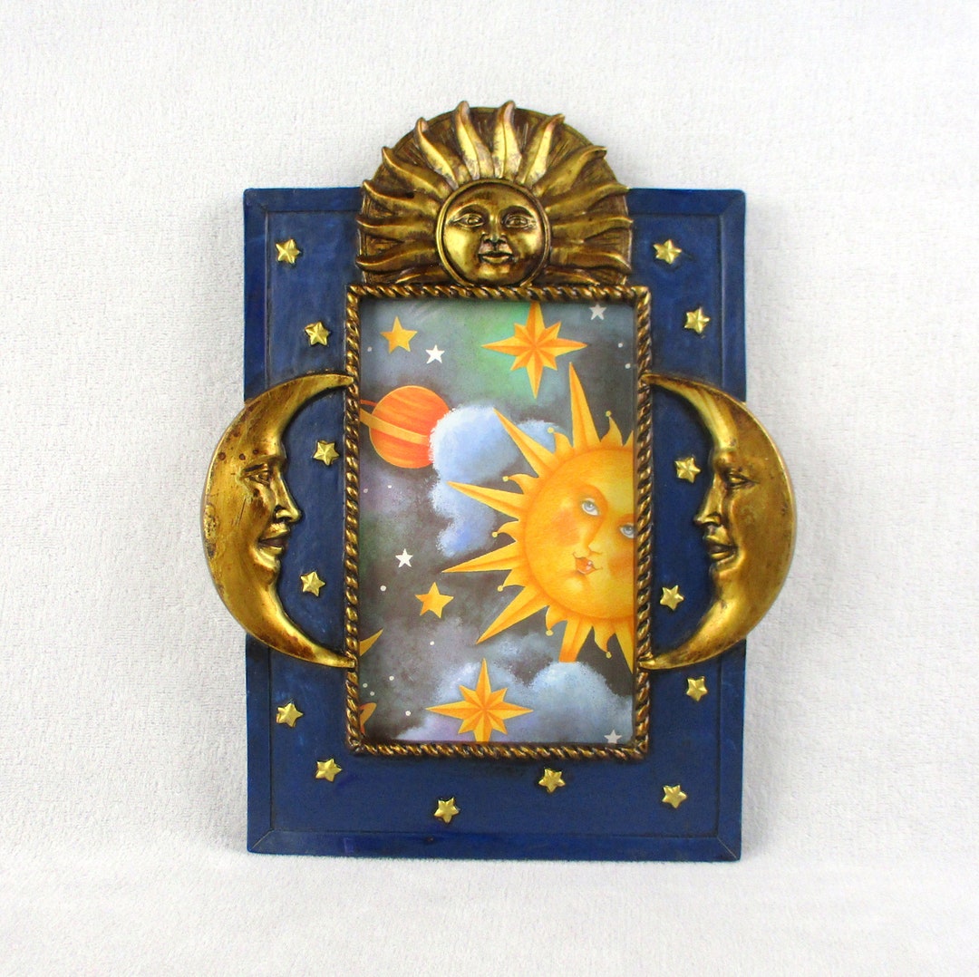 Celestial Sun Moon Stars Picture Photo Frame Dark Blue Gold - Etsy