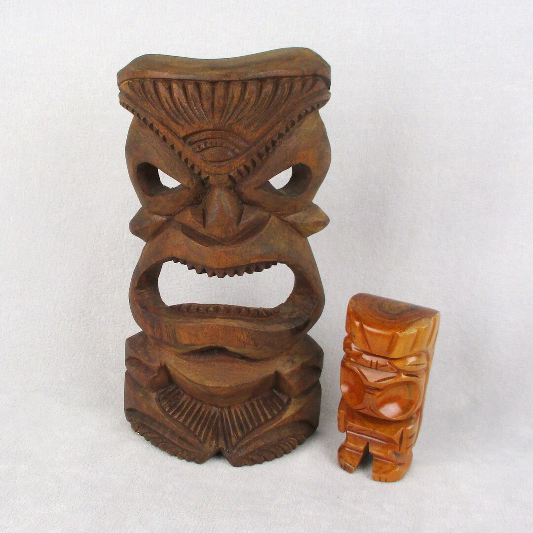 Tiki God Wall Art Wood Mask and Figure Akua Mid Century MCM Hanging ...