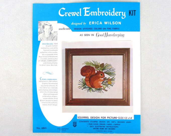 Squirrel Crewel Embroidery Kit Erica Wilson Woodland Forest Decor ...