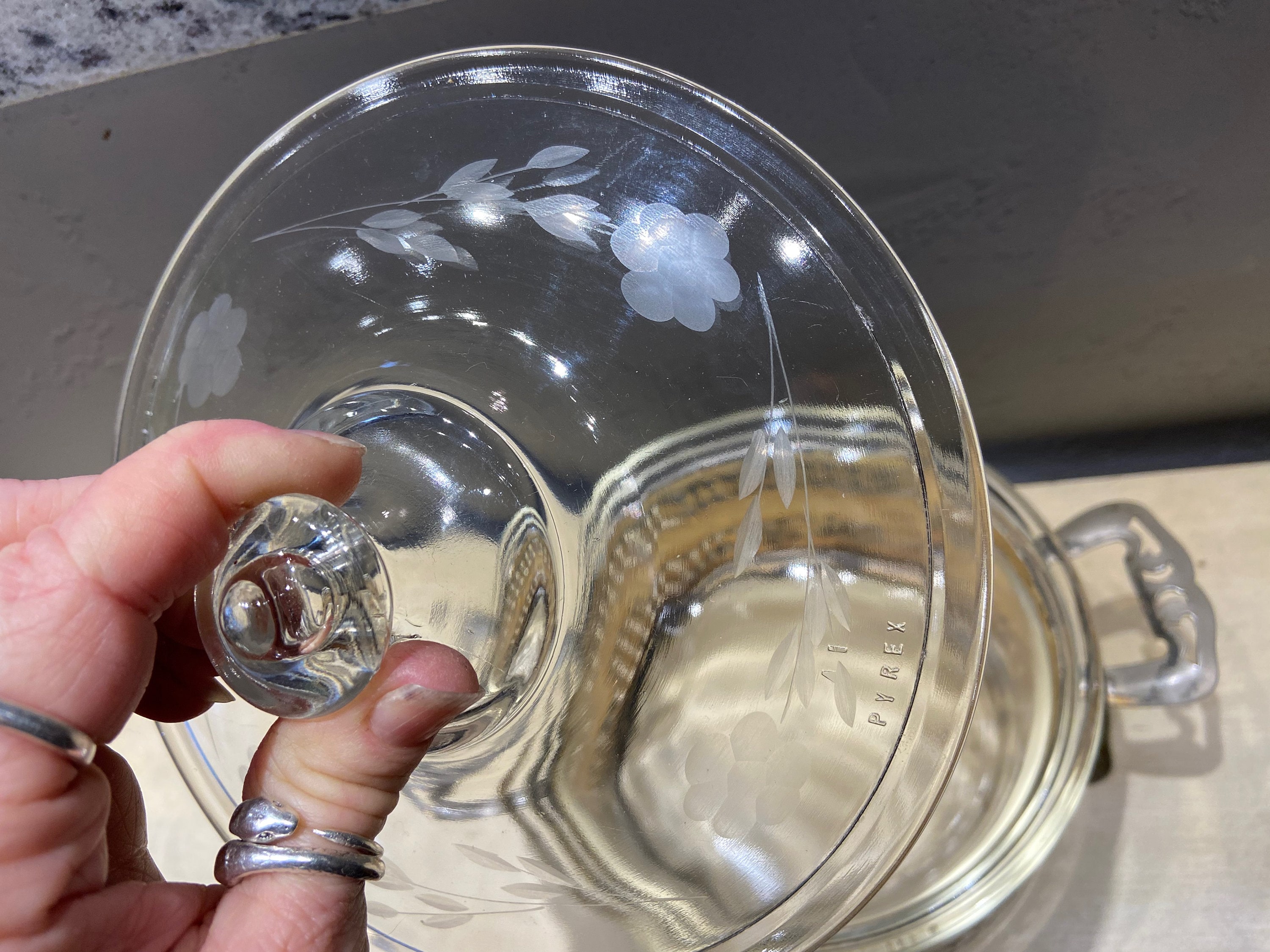 Vintage 1920's Corning Glassworks Pyrex Etched Glass and Ornate Round ...