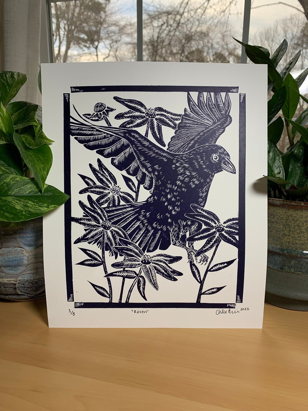 Raven Linocut - Etsy