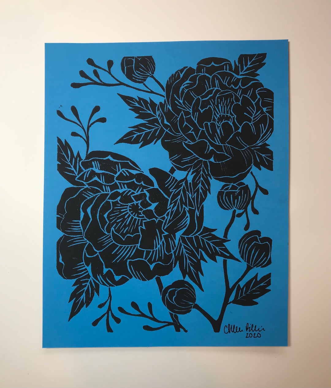 Peony Linocut Print - Etsy