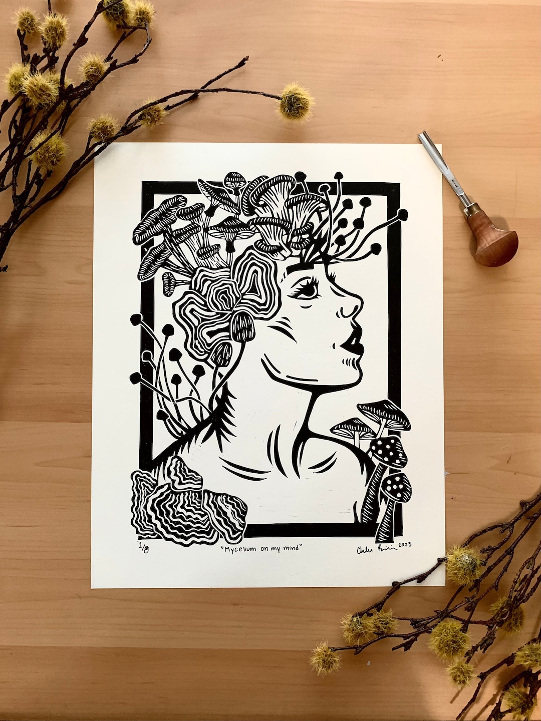 Mycelium on My Mind Linocut - Etsy