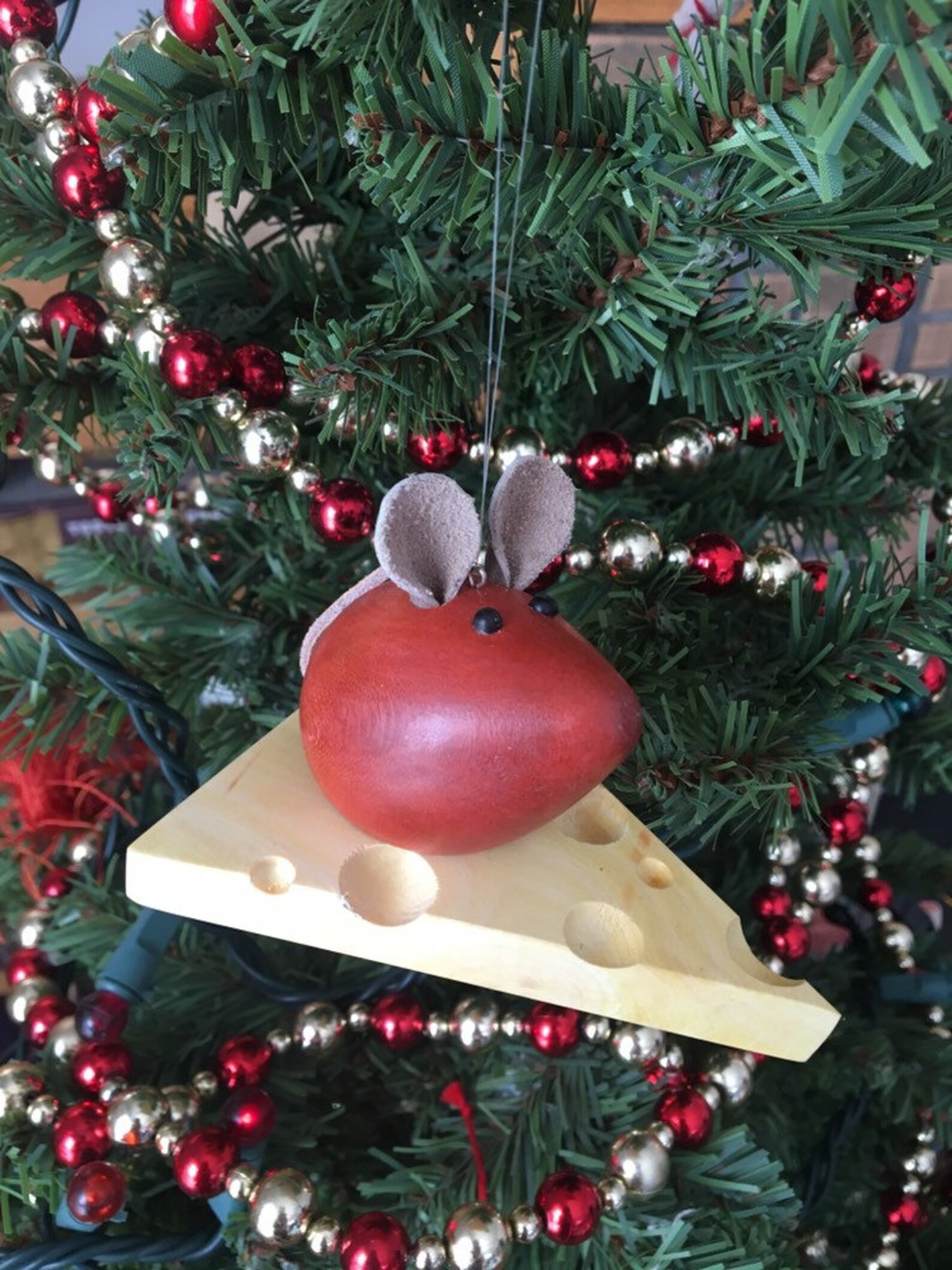 Wood Mouse and Cheese Christmas Ornament - Etsy