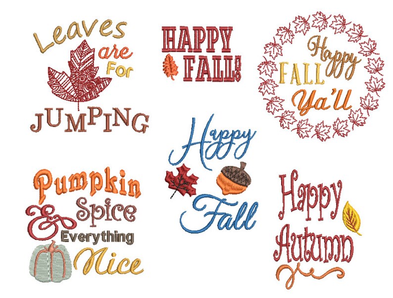 Collection of Autumn Machine Embroidery Design, 6 Designs, Autumn ...