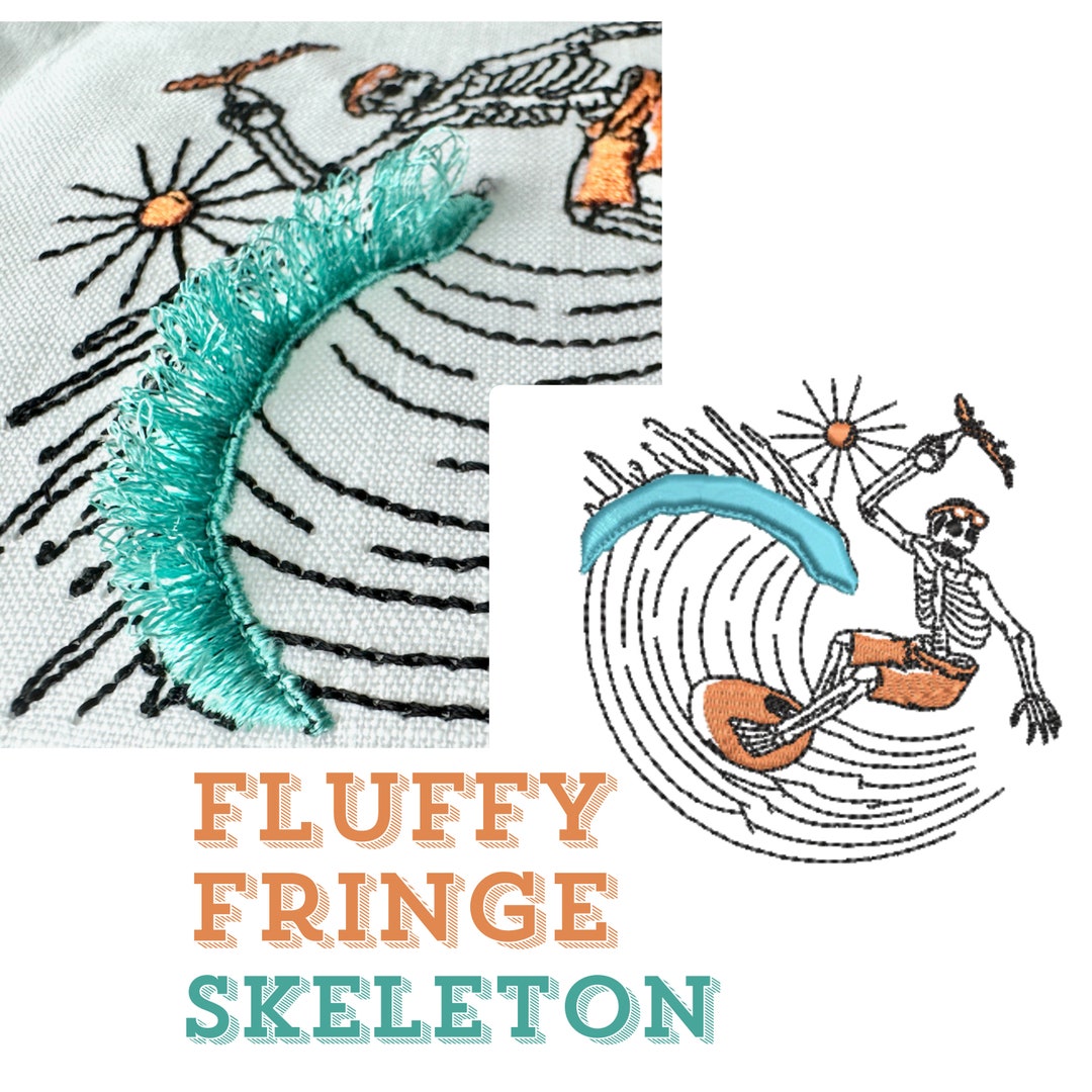 Fluffy Fringe Skeleton Surfer Machine Embroidery Design, Skeleton ...