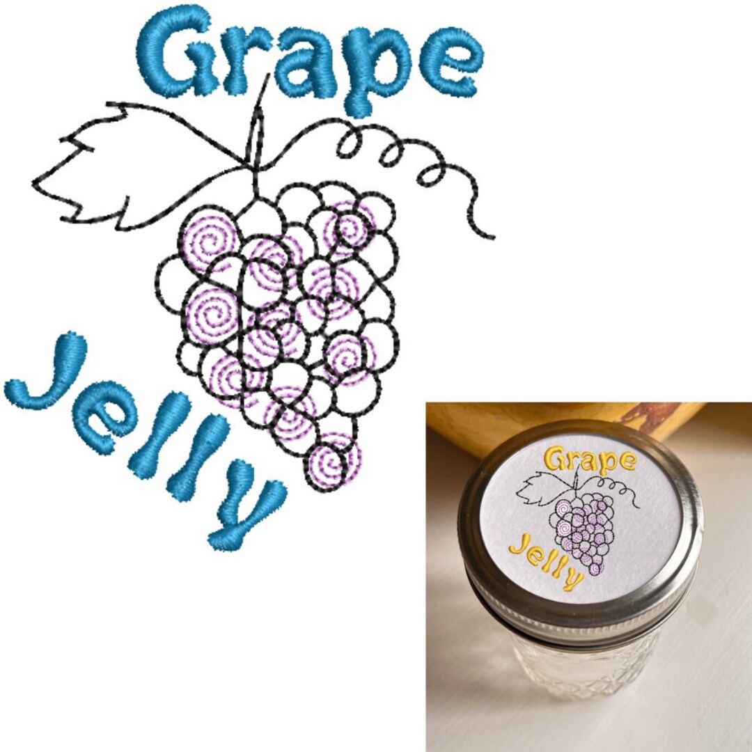 Jar Lid Grape Jelly Embroidery Design, 3 Sizes, Grape Jar Topper Design ...