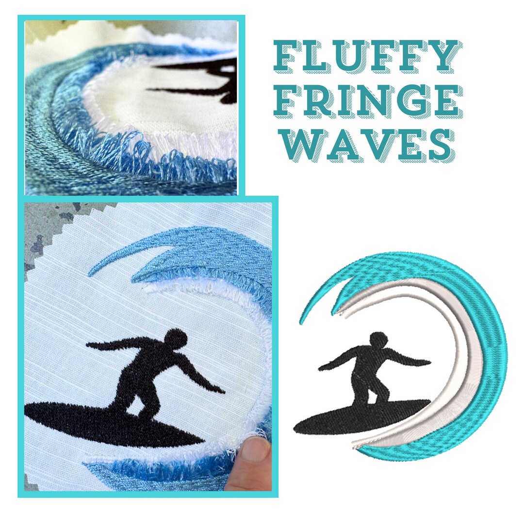 Wave Fringe Surf Machine Embroidery Design, 2 Sizes, Surfing Embroidery ...