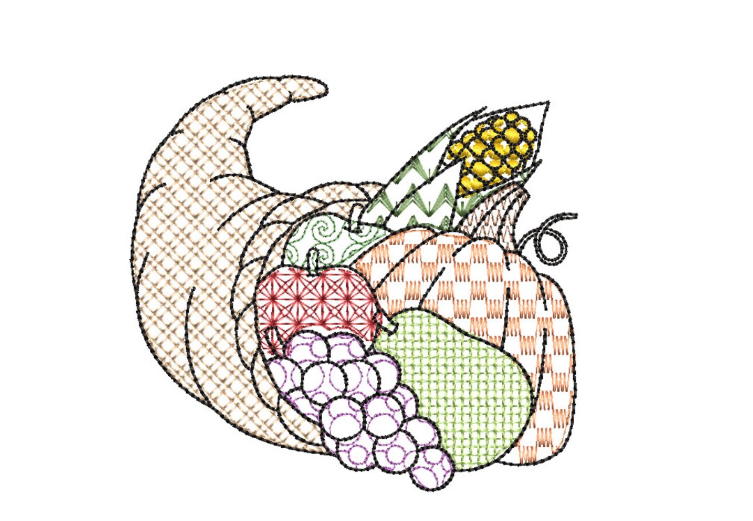Thanksgiving Cornucopia Machine Embroidery Design, 2 Sizes, 4x4 ...