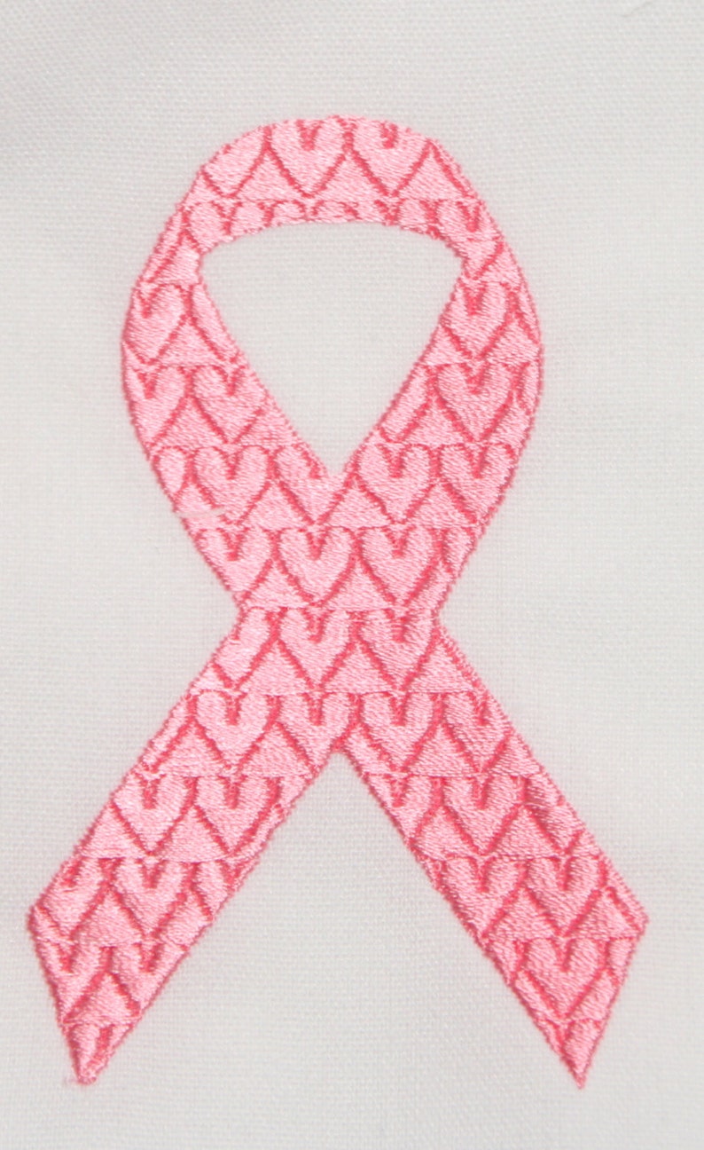 Pink Heart-Filled Embossed Cancer Ribbon Embroidery Machine | Etsy