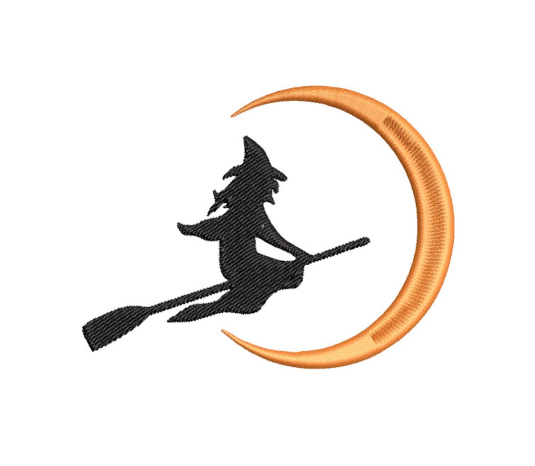 Moon Witch Machine Embroidery Design, 2 Sizes - Halloween Embroidery ...