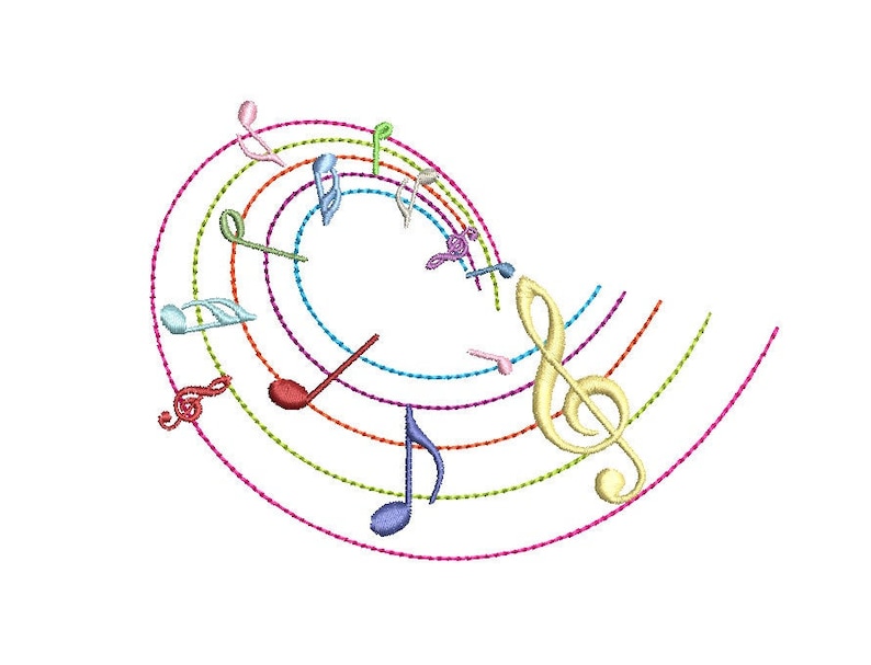 Swirl Music Notes Machine Embroidery Design 2 Sizes Music - Etsy