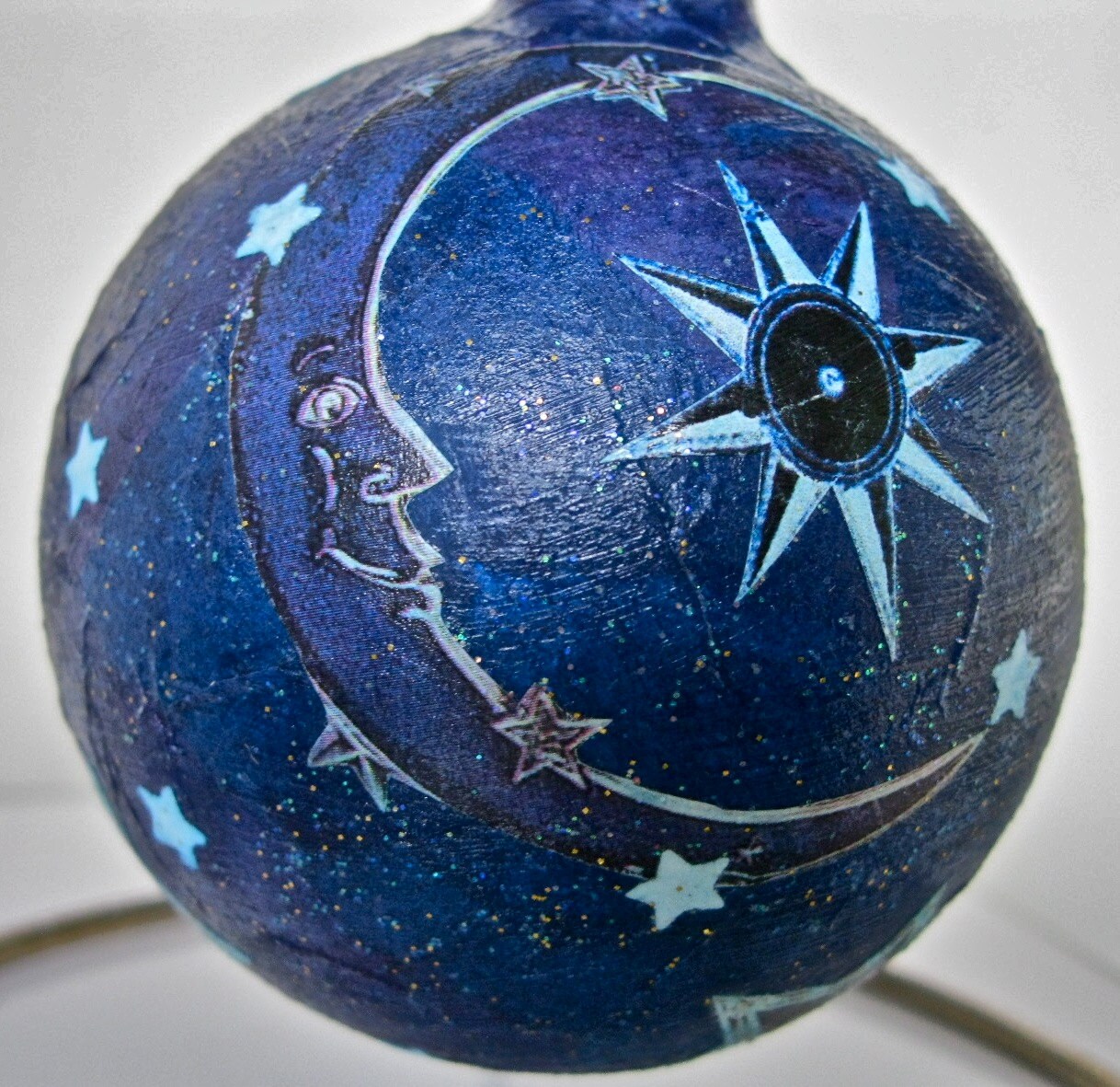 Holiday Ornament Moon Star Collaged Recycled Glass Ball - Etsy