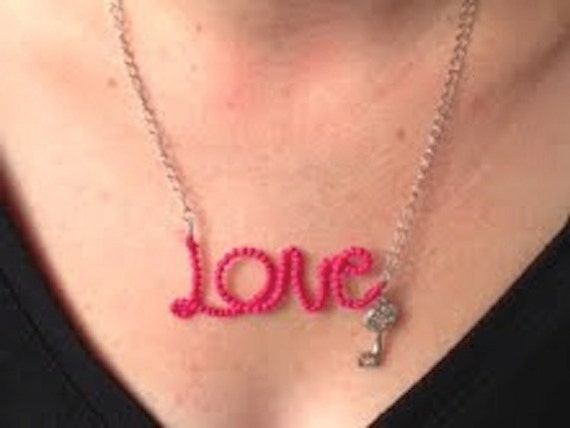 Items similar to Handmade embroidery thread wrapped wire "Love ...
