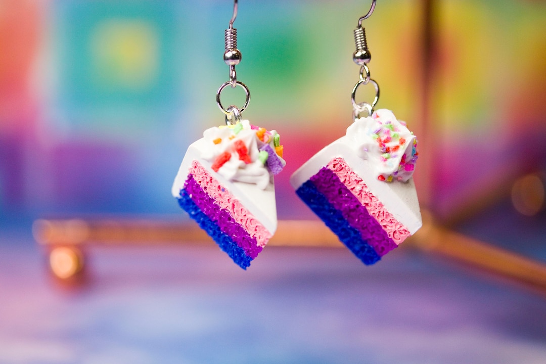 Kawaii LGBT+ Bisexual Pride Flag Cake Earrings W/frosting and Sprinkles ...