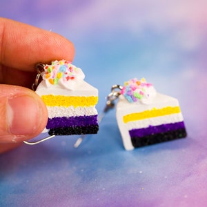 Kawaii LGBT+ Non-binary Pride Flag Cake Earrings W/frosting and ...