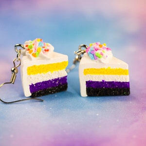Kawaii LGBT+ Non-binary Pride Flag Cake Earrings W/frosting and ...