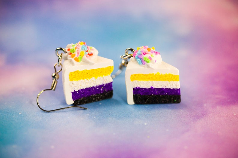 Kawaii LGBT+ Non-binary Pride Flag Cake Earrings W/frosting and ...
