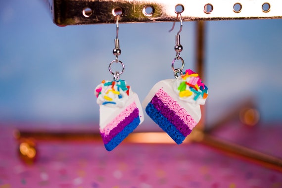 Kawaii LGBT Bisexual Pride Flag Cake Earrings w/Frosting and | Etsy