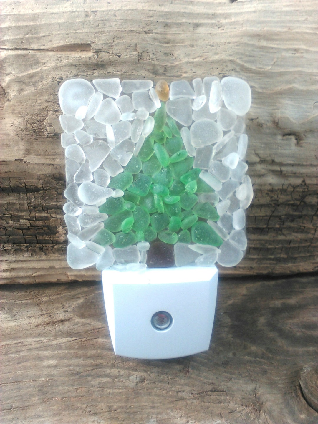 Christmas Tree Night Light Genuine Sea Glass LED Night Light Christmas ...