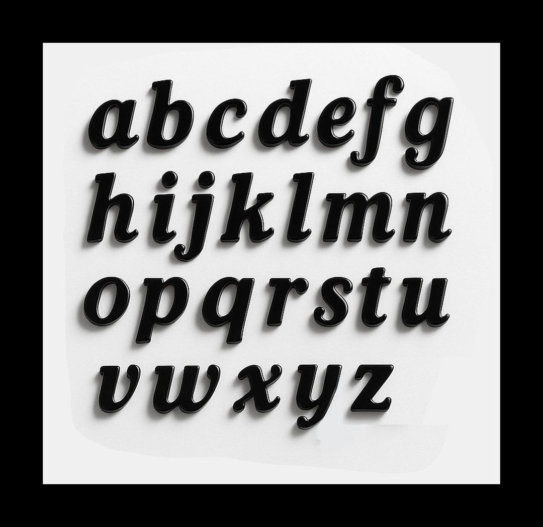 COE 90 and COE 96 Black Glass Letters: Lowercase Script, 1-6 Inches ...
