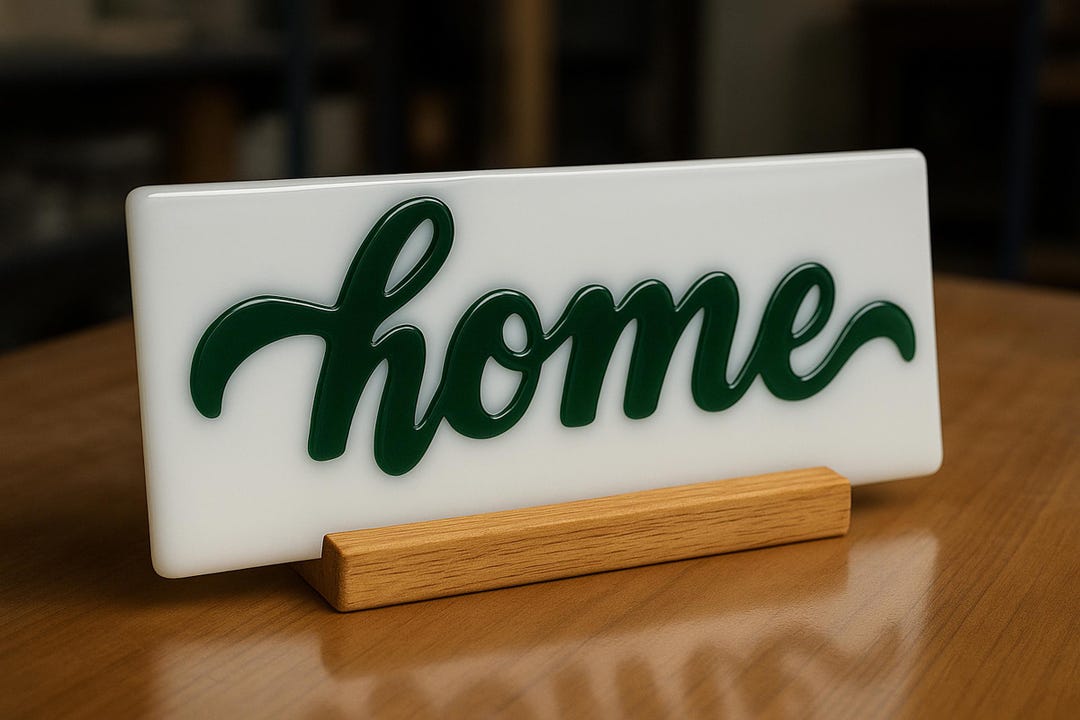 Fused Glass “home” Sign on Oak Stand – Home Decor, House Warming Gift ...