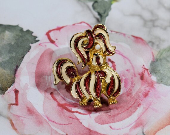 Red and Cream Enamel Gold Finish Perky Pekingese Pin | Etsy
