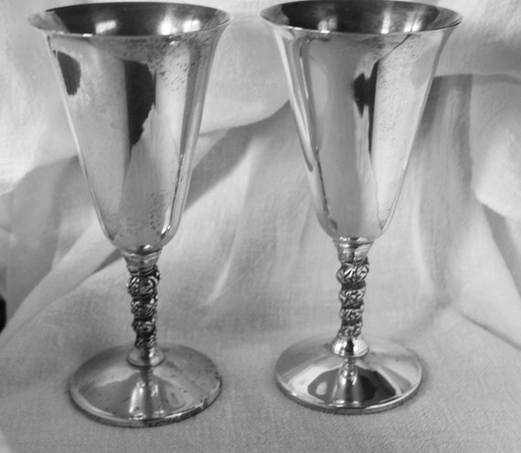 Vintage Pair Silverplate Wine Goblets Gold Inside Spain - Etsy