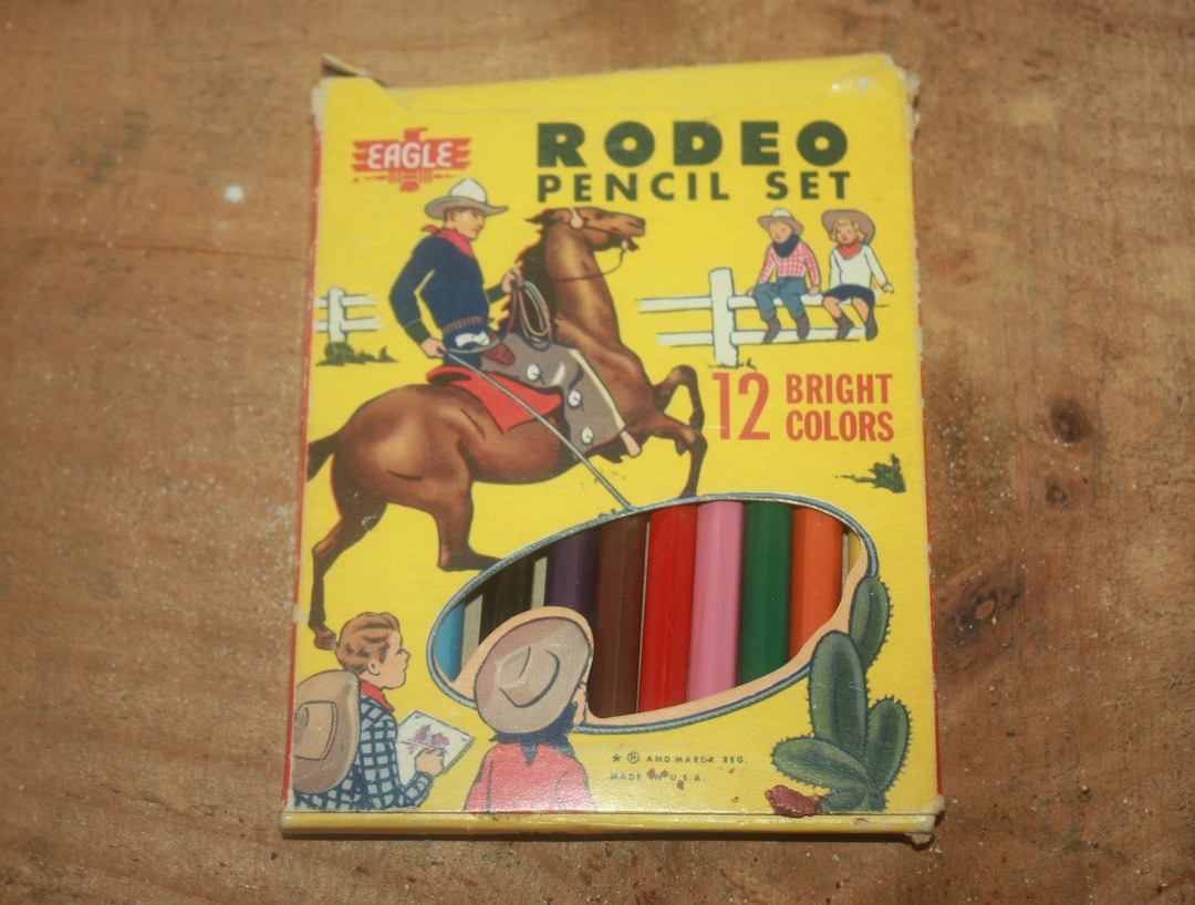 Vintage Box Eagle Rodeo Pencil Set USA Wood Crayons - Etsy