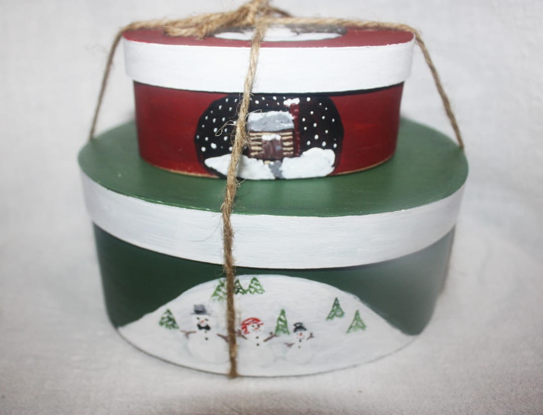 Vintage Pair Shaker Boxes Painted Holiday Scene - Etsy