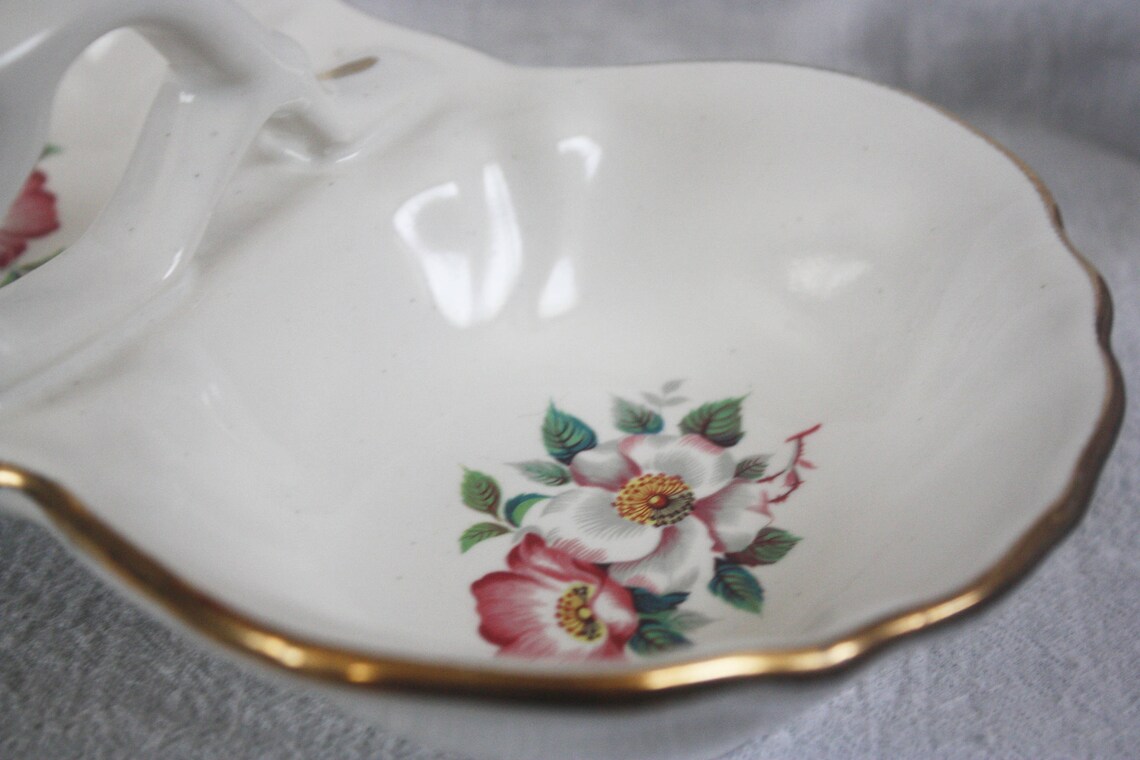 Vintage Two Side Candy Dish With Handle Handpainted Dogwood - Etsy
