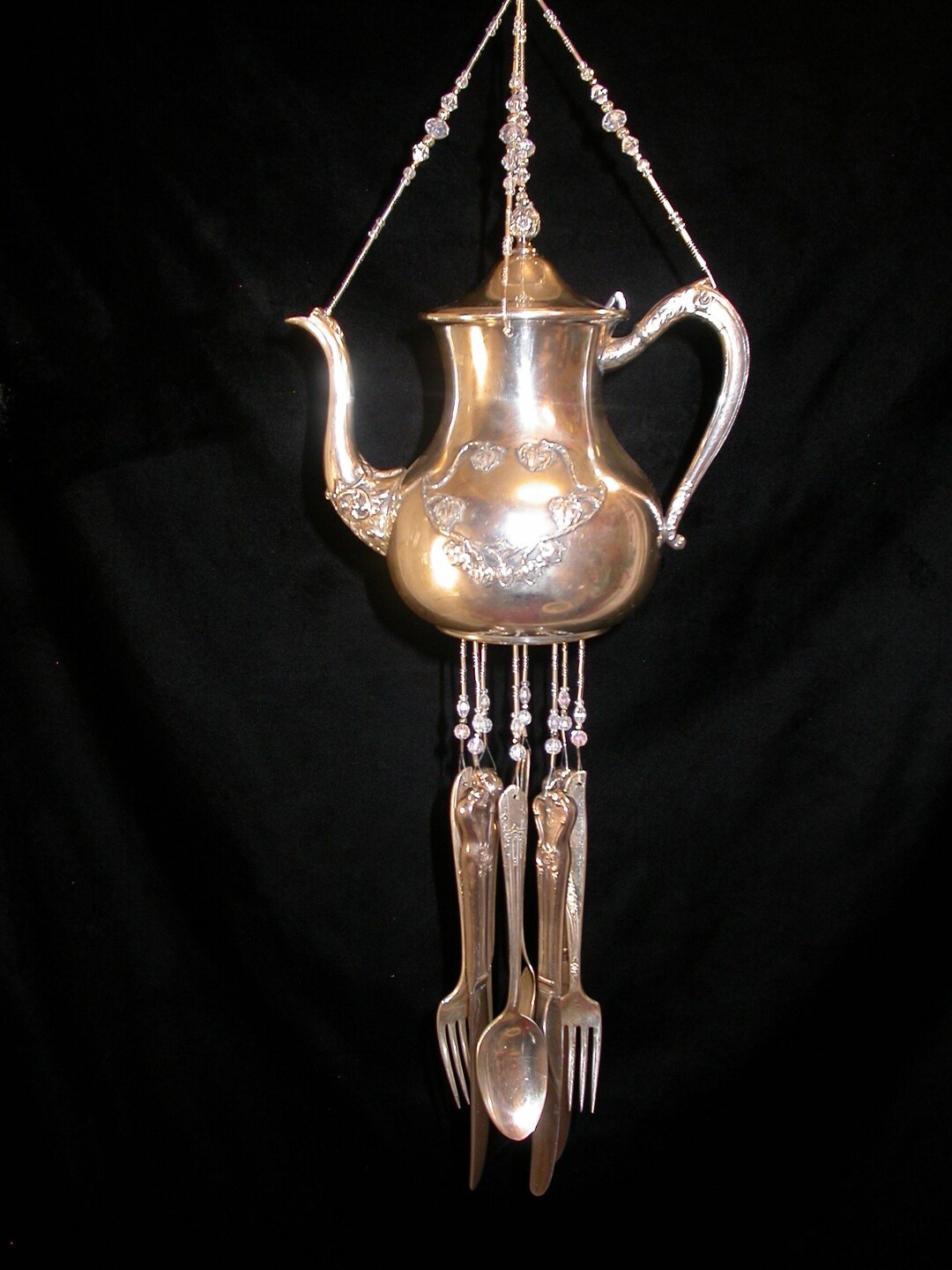 Wind Chimes Silver Plate Teapot Silverware Unique Vintage Handmade ...