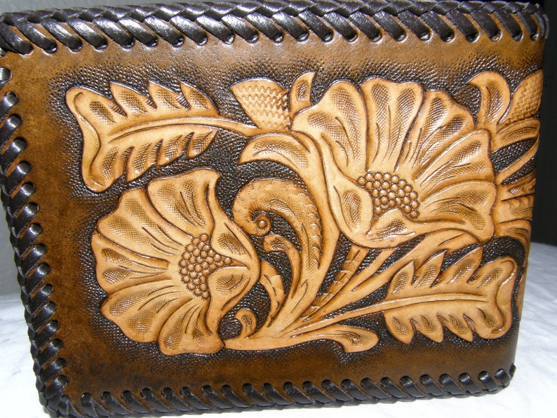 Hand-Tooled Leather Wallet / Fish Pattern | Etsy