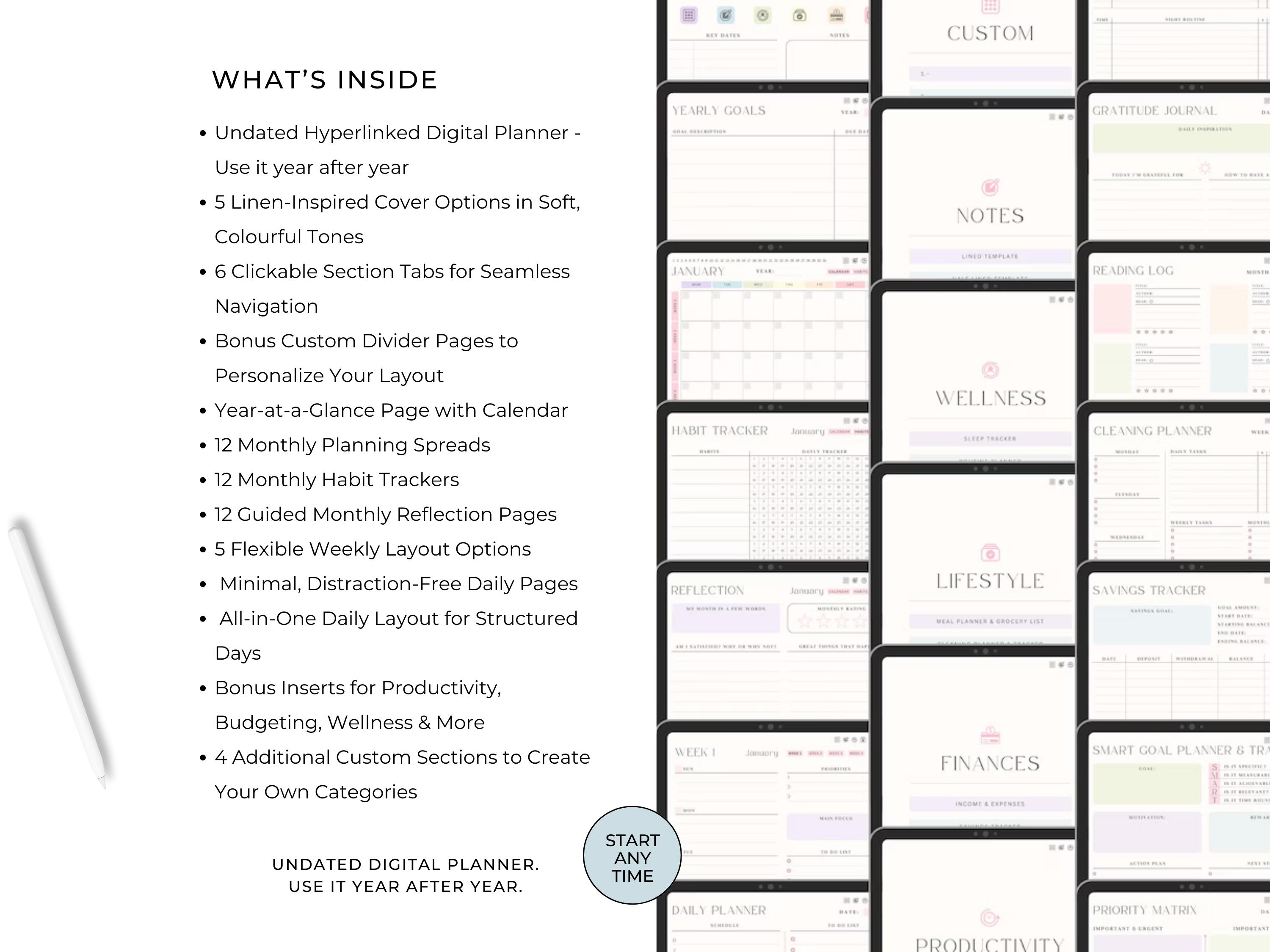 Goodnotes Undated Digital Planner | Pastel Rainbow iPad Planner With ...